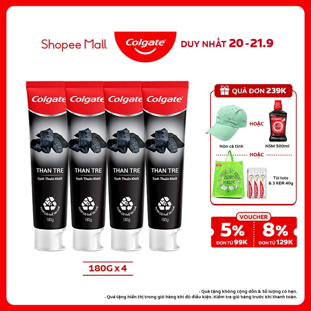 Bộ 4 Kem đánh răng Colgate thiên nhiên Than tre Hàn Quốc khử mùi diệt ...