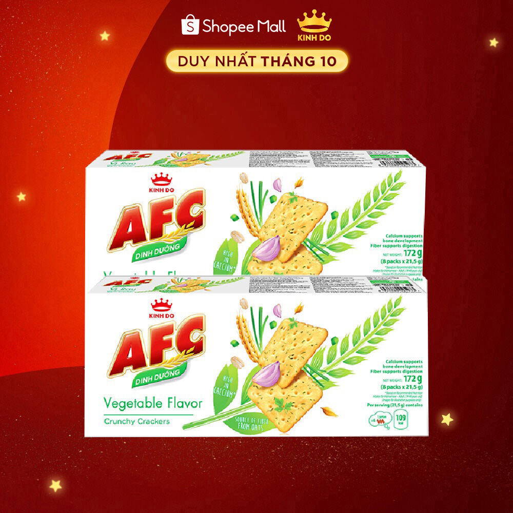 Bánh Cracker Dinh Dưỡng AFC Vị Rau/Lúa Mì/Gà Sả Tắc, Combo 2 Hộp X 172G (Bao Bì Giao Ngẫu Nhiên ...
