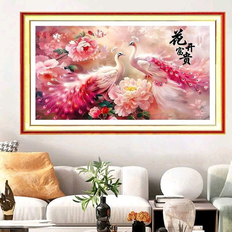 TRANH THÊU KÍN CHIM CÔNG UYÊN ƯƠNG ( 50 x 80cm ) VS8804 | Shopee Việt Nam