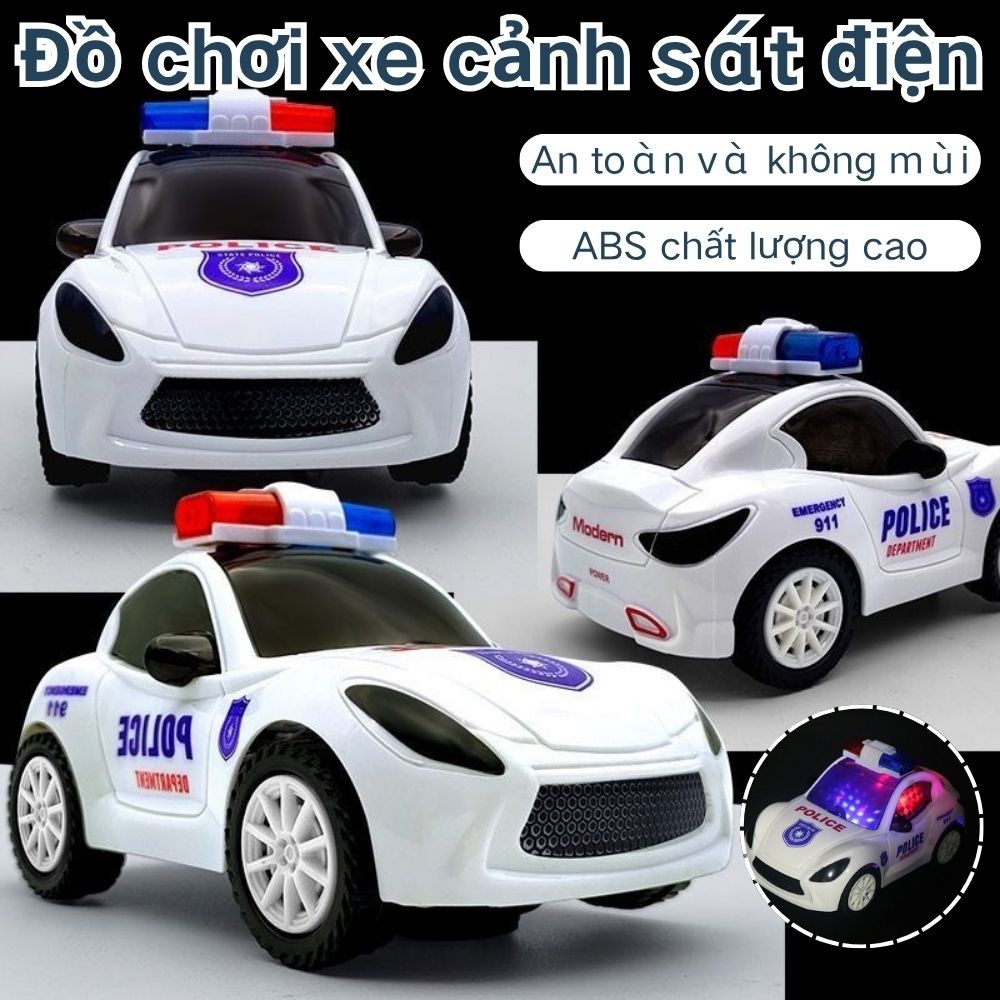 Đồ chơi xe cảnh sát điện cho xe bé trai có bánh xe xoay có đèn xe nhạc ...