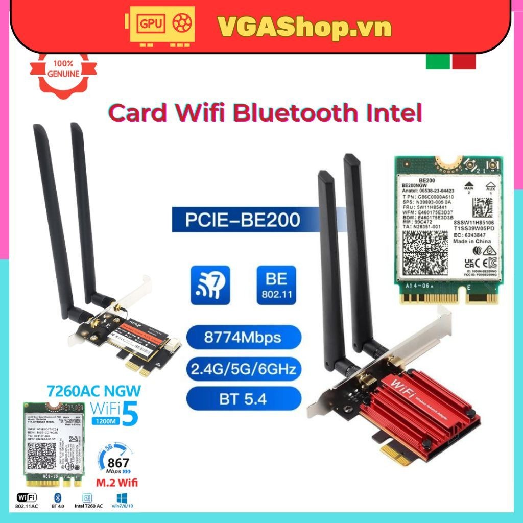 Card Wifi Bluetooth PCI 1x Wifi 5 intel 7260 , Wifi 6E AX210 , Wifi 7 BE200, AX1800 | Shopee ...