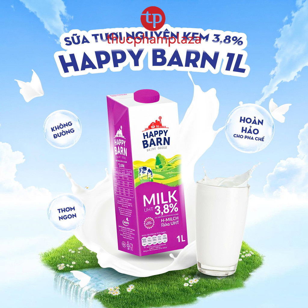 Sữa tươi nguyên kem 3,8% Happy Barn 1L không đường, thơm ngon, hoàn hảo ...
