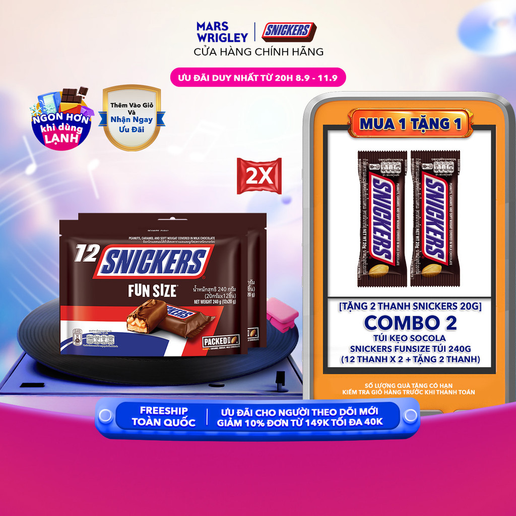 [Tặng 2 thanh Snickers 20g] Combo 2 Túi Kẹo Socola Snickers Funsize túi ...