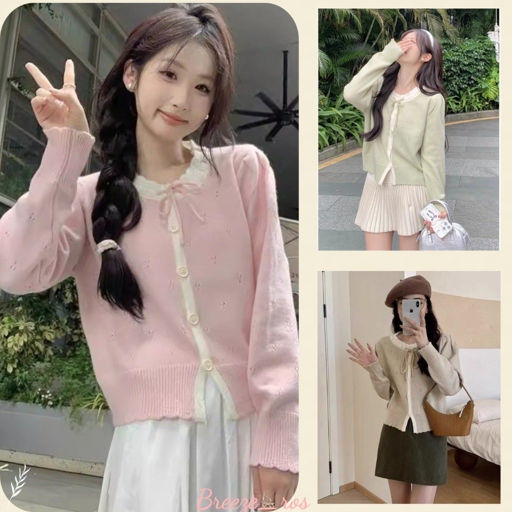 Breeze_ros Áo Len Cardigan Dệt Kim Cổ Tròn Tay Dài Thời Trang Thu Đông ...