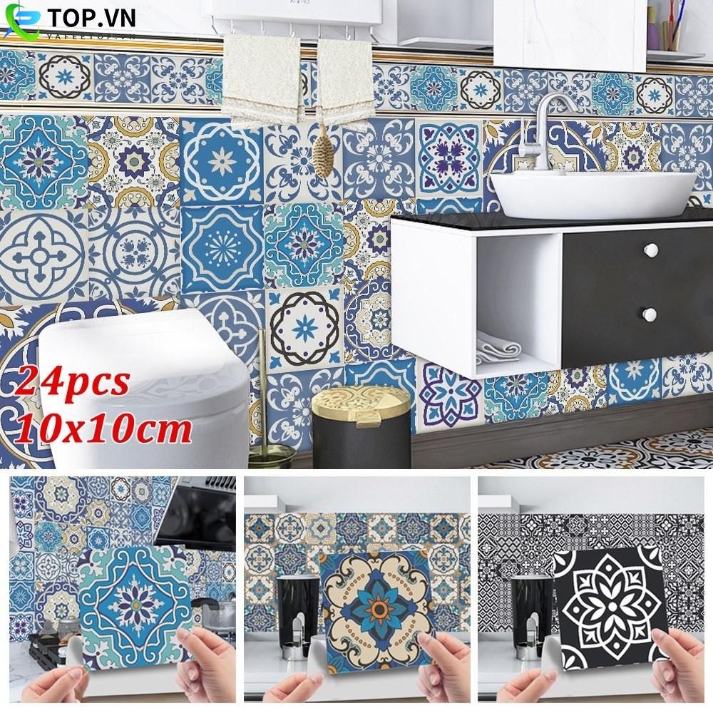 Practical Tile Stickers 24pcs/Set 10*10cm PVC Waterproof Kitchen Decor ...