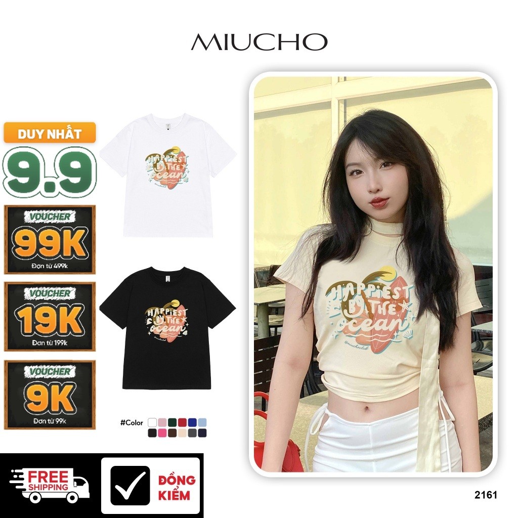 Áo baby tee ôm body hè biển 2161 Miucho cổ tròn vải cotton 2c thoáng ...