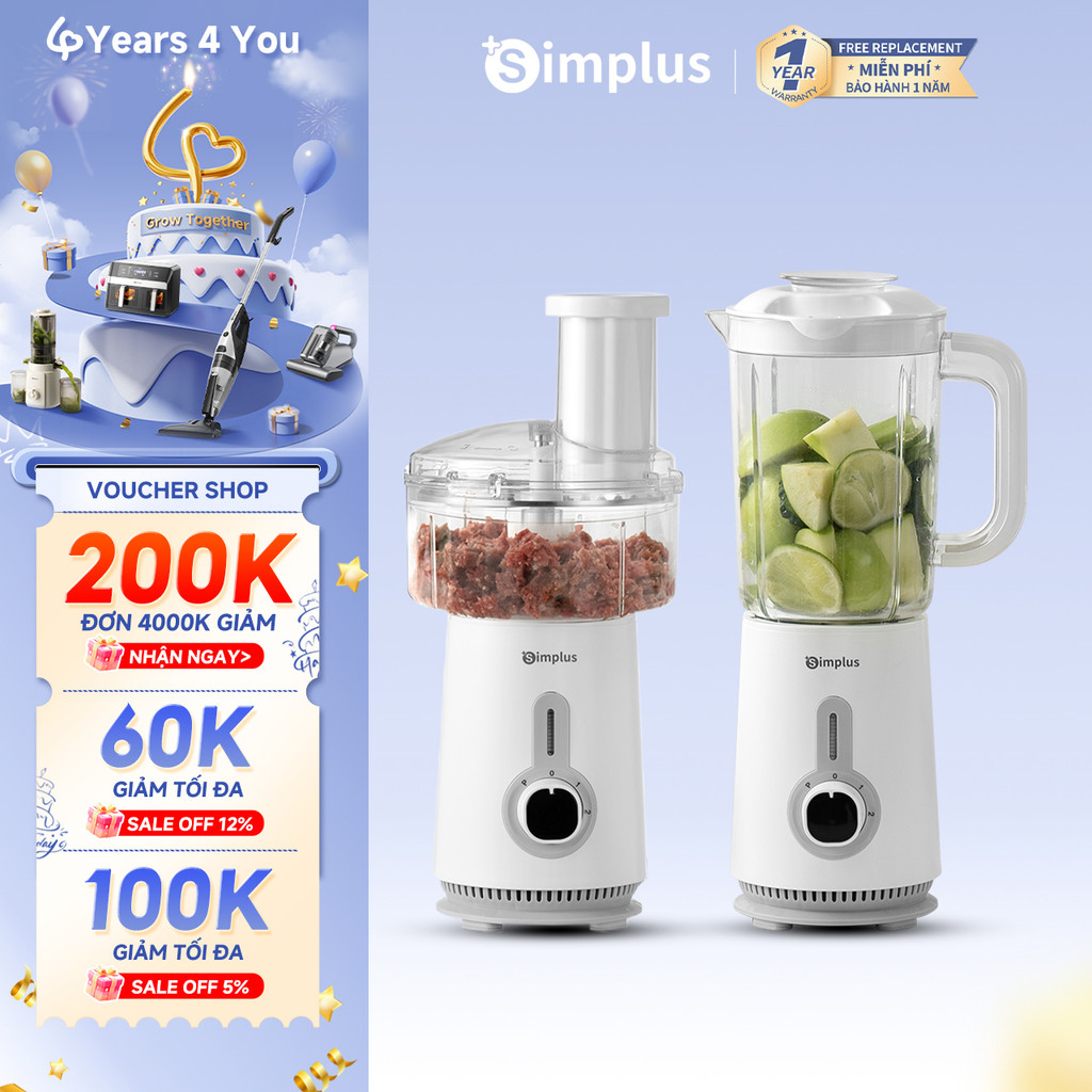 Simplus Máy Xay Đa Năng 5 Trong 1 Cối Xay Trái Cây 1.25L Cối Cắt Lát 1L ...