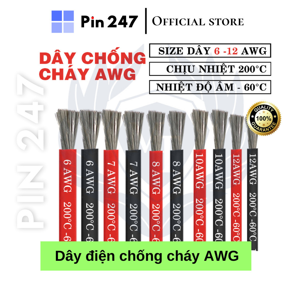 Dây điện 4 AWG 6 AWG 7 AWG 8 AWG 10 AWG 12 AWG vỏ silicon chống cháy ...