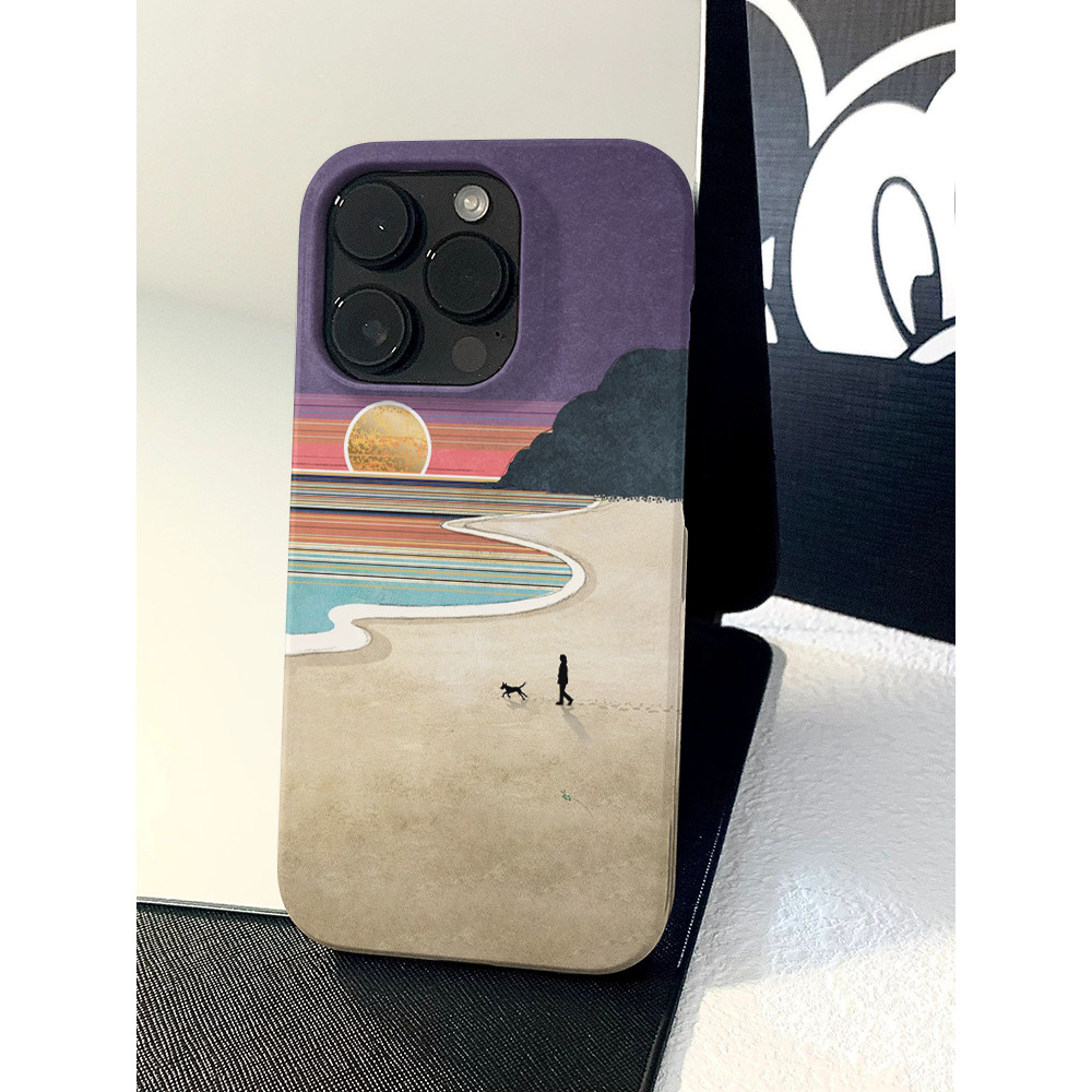 Sunset Seaside Walking Matte Hard Case Tương thích iPhone 17 16 14 13 ...