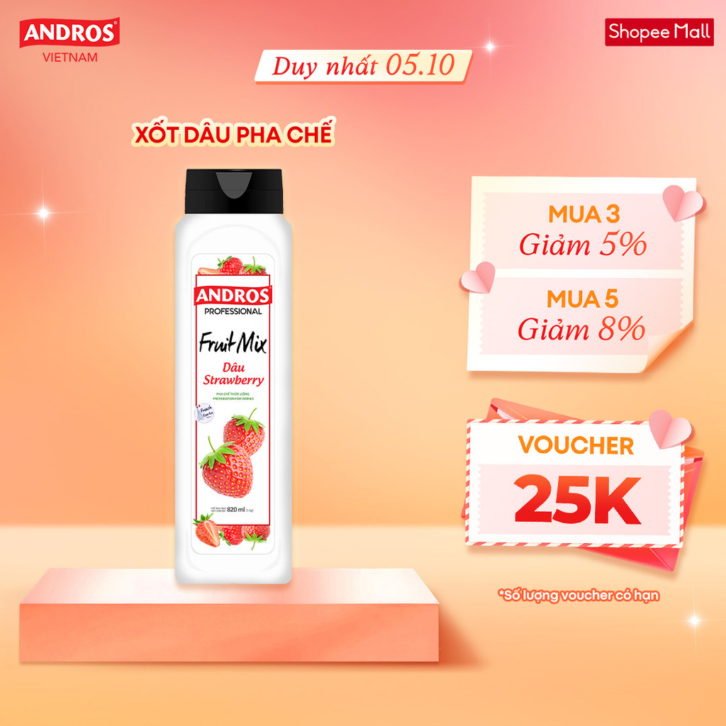 Xốt Dâu Pha Chế - Làm từ trái cây thật - ANDROS FRUIT MIX - Nguyên liệu pha chế - 820ml | Shopee ...