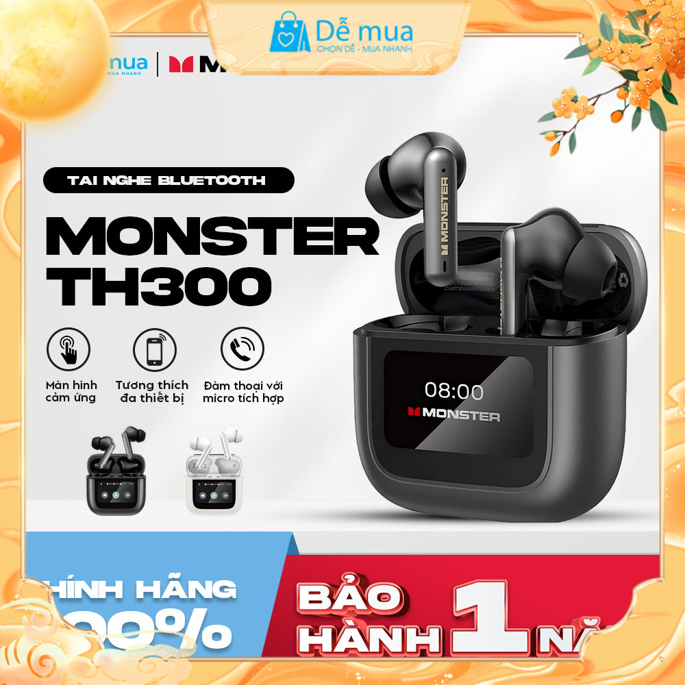 Tai nghe không dây Monster TWS TH300 Bluetooth 5.4 ANC chống ồn có màn ...