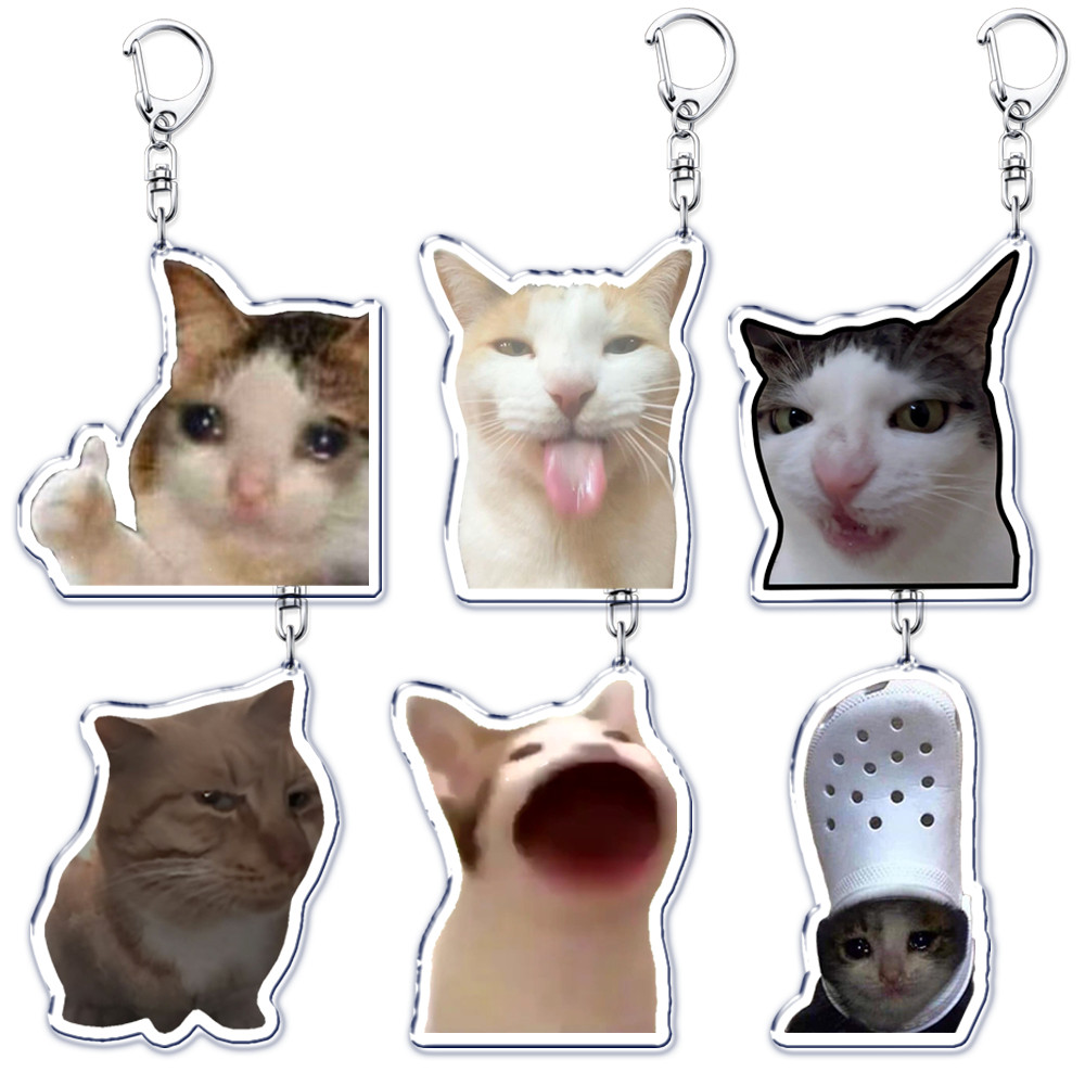 Funny Cat Meme Keychains for Accessories Student Gift Bag Women's Bag ...