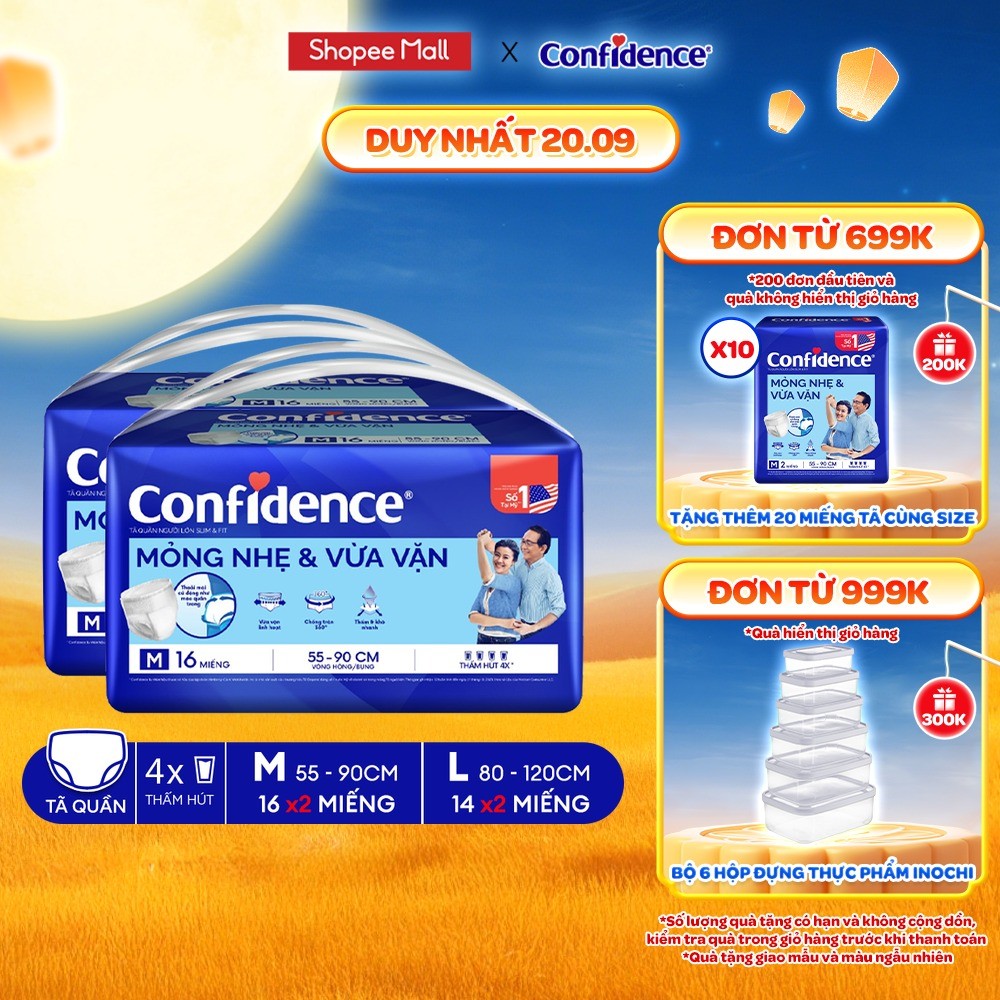 Combo 2 Tã quần người lớn CONFIDENCE SLIM&FIT size M/L gói 16/14 miếng ...