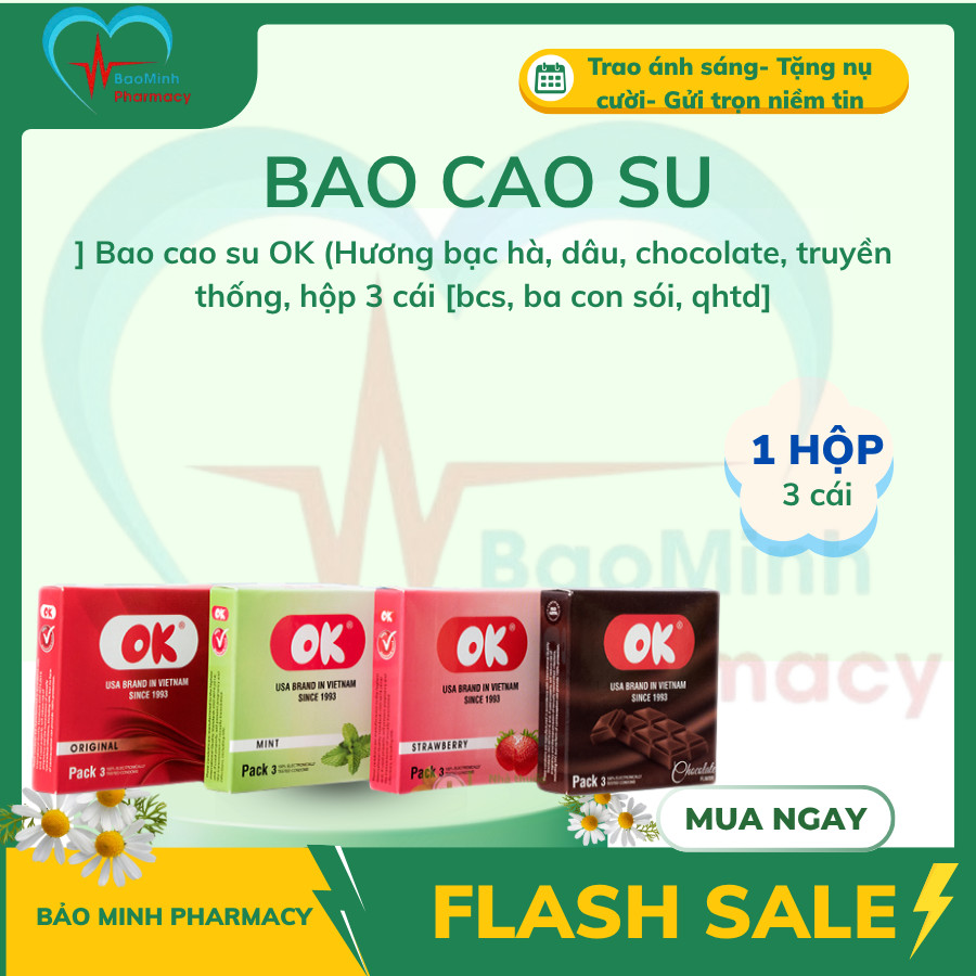 [ Che Tên] Bao cao su OK (Hương bạc hà, dâu, chocolate, truyền thống ...