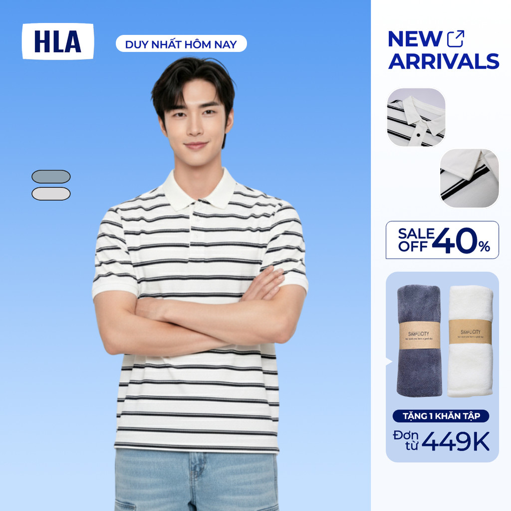 Áo POLO Nam HLA Cao Cấp Đứng Form, Hoạ Tiết Kẻ Sọc Đen, Thấm Hút ...