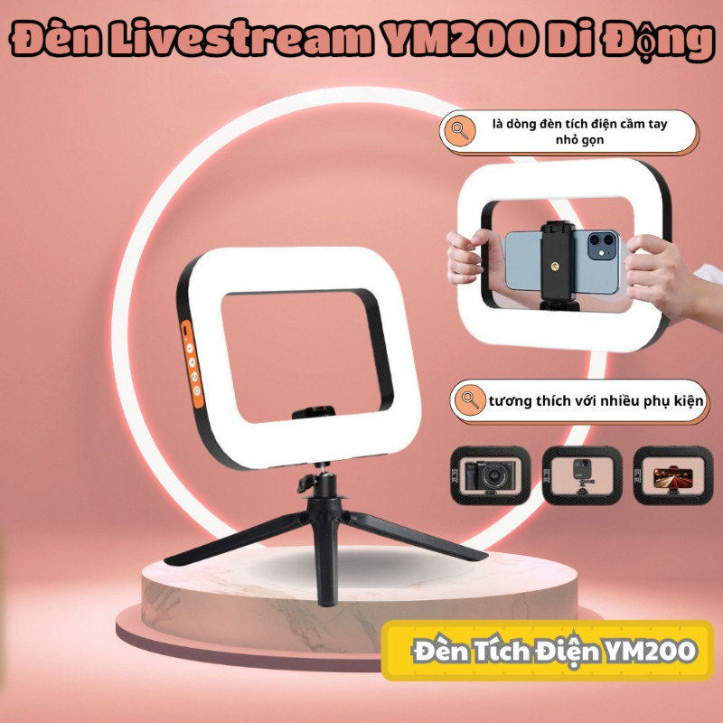 Đèn Livestream YM200 Di Động, 3 Chế Độ Ánh Sáng,Tích Điện Nhỏ Gọn, Chụp Ảnh Make Up Livestream ...