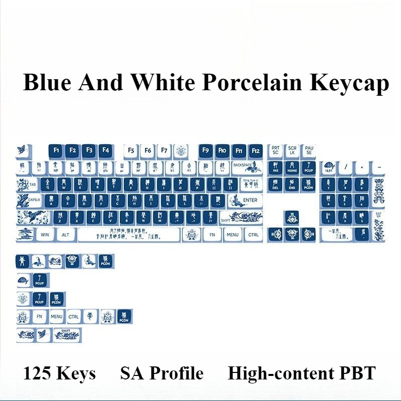 Keycaps Sứ Xanh Trắng 125 Phím SA Profile PBT Wooting Aula F75 RK100 Cơ ...