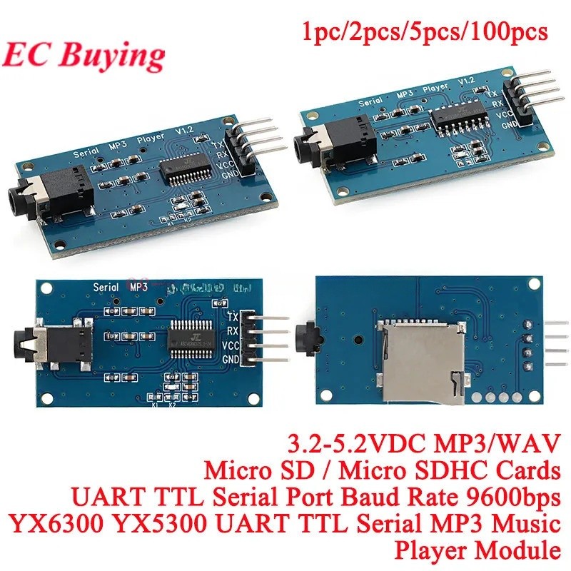 EC buying 1-10Pc YX6300 YX5300 UART TTL Điều Khiển Nối Tiếp Mô Đun MP3 WAV Máy Nghe Nhạc Bảng ...