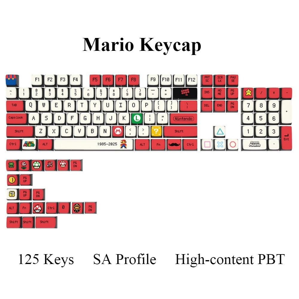 Mario Keycaps 125 Phím SA Profile PBT Wooting Aula F75 RK100 Cơ Keycap ...