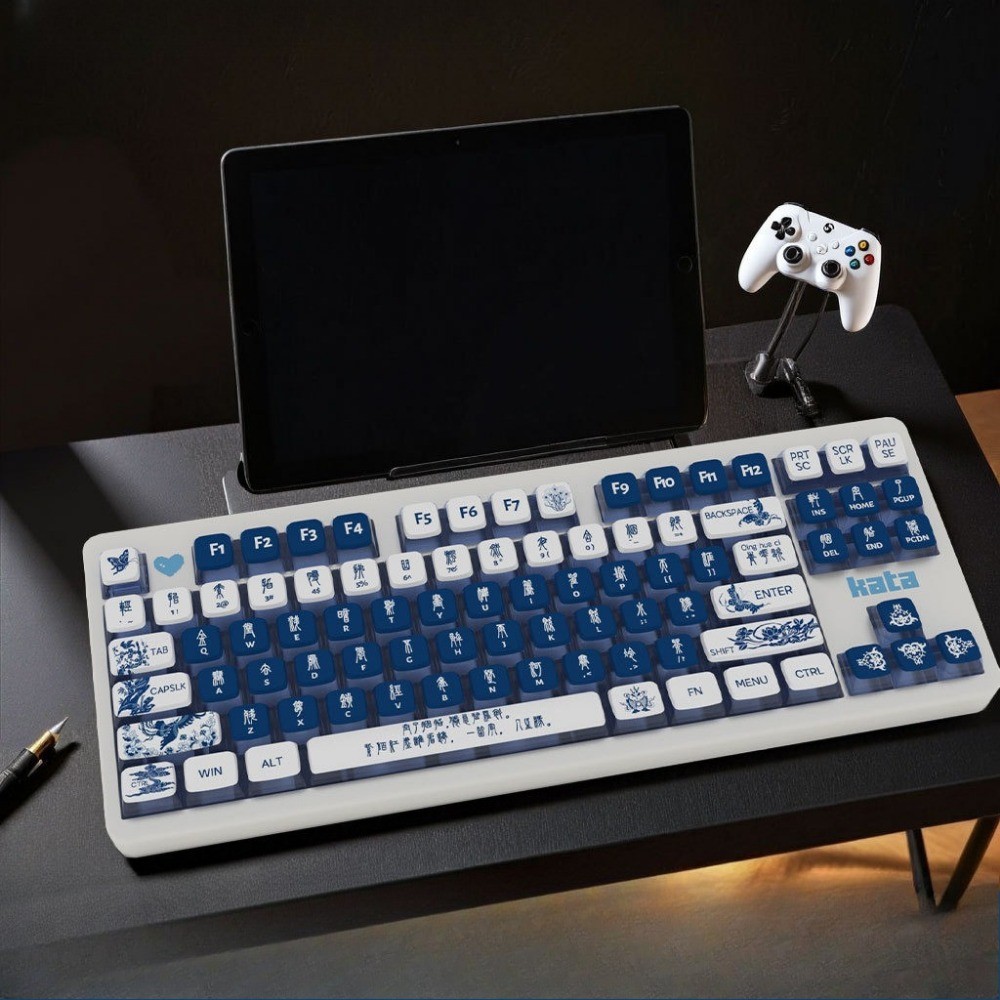 Keycaps Sứ Xanh Trắng 125 Phím SA Profile PBT Truyền Ánh Sáng Bốn Mặt ...