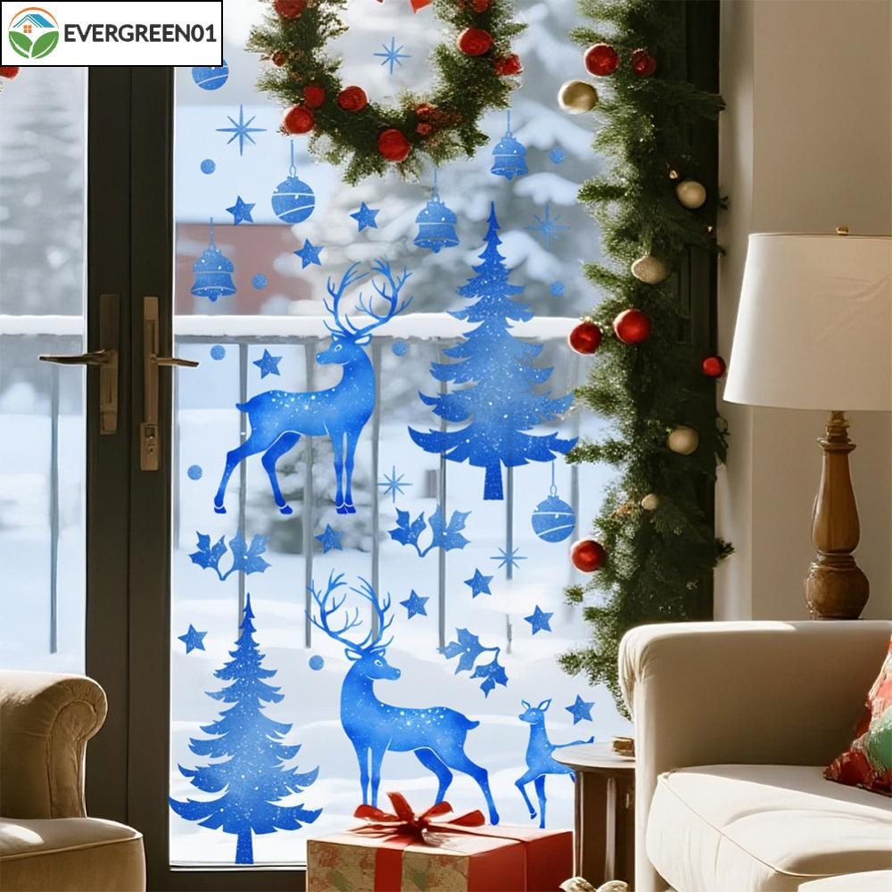 Festive Blue Christmas Window Decals: Easy to Apply Reindeer & Tree ...