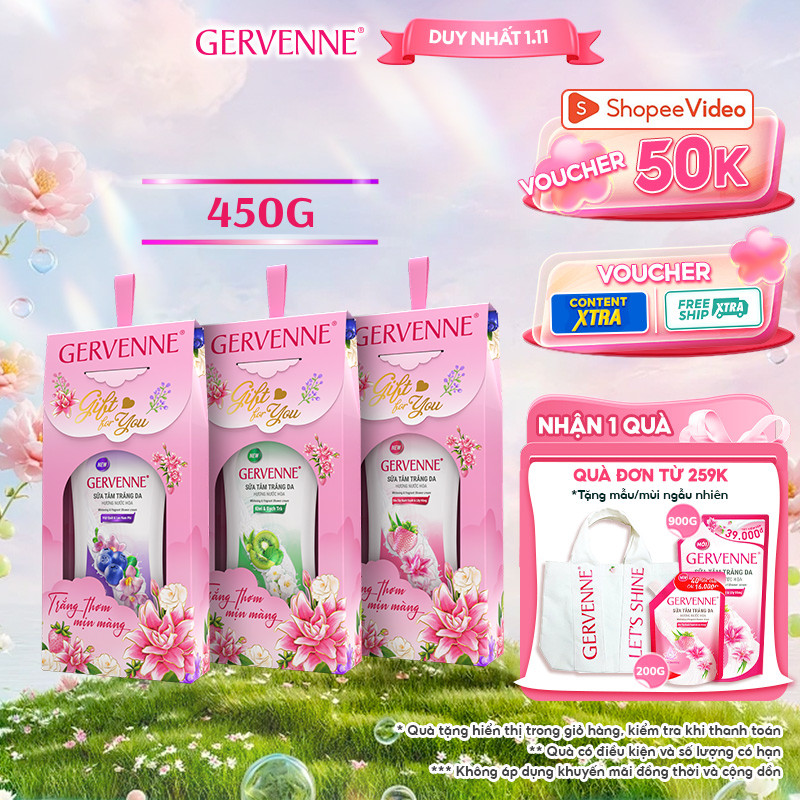 [Hộp quà] Sữa tắm trắng da hương nước hoa Gervenne 450g | Shopee Việt Nam