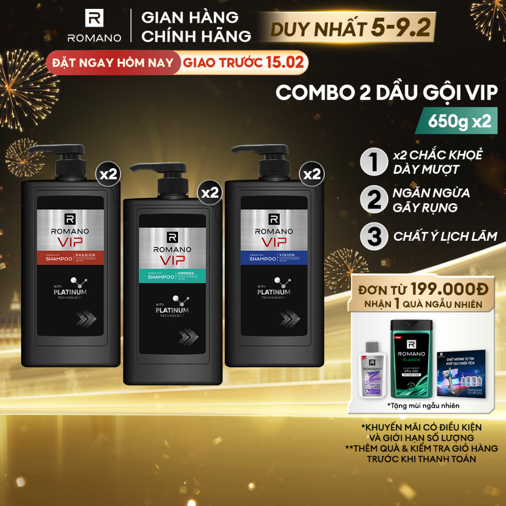 Combo 2 Dầu gội nam Romano VIP Passion / Vision / Impress ( 650g x 2 ...