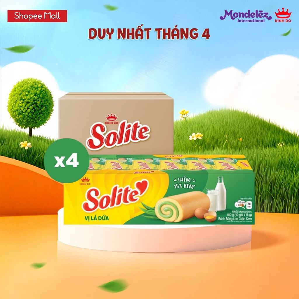 Combo 4 Hộp Bánh Bông Lan Solite Cuộn Kem Vị Lá Dứa 180g | Shopee Việt Nam