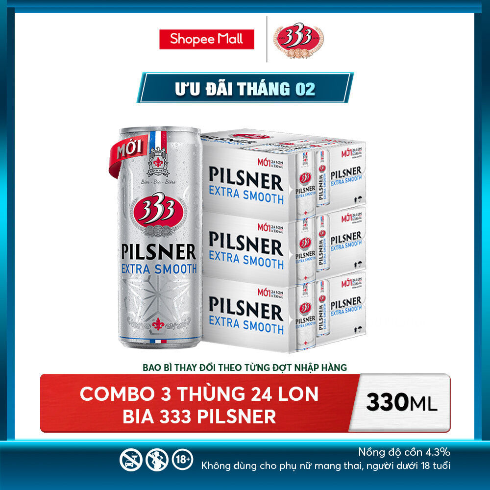 Nồng Độ Cồn 4.3% - Combo 3 Thùng 24 Lon Bia 333 Pilsner 330ml | Shopee ...