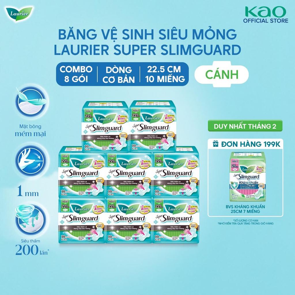 [Mua 8 Được 9] Combo 8 gói BVS Laurier siêu mỏng bảo vệ 1mm 22.5cm 10 ...