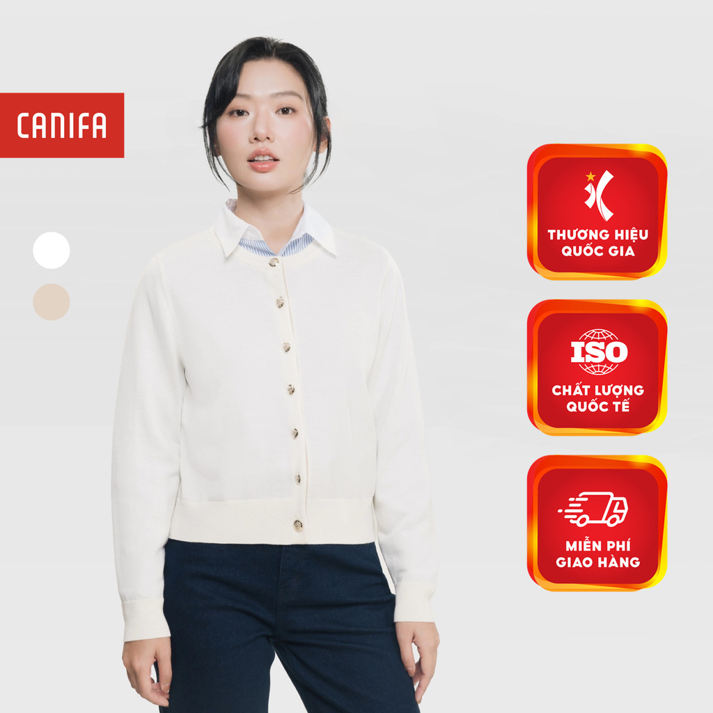 Áo len lông cừu dáng cardigan nữ CANIFA cổ tròn dài tay basic thu đông ...