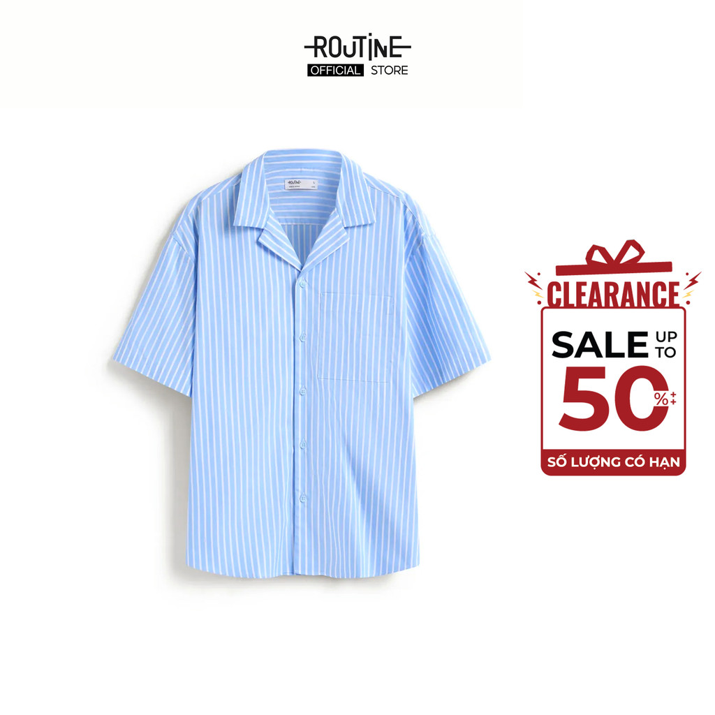 Áo Sơ Mi Nam Ngắn Tay Vải Cotton Kẻ Sọc Cổ Curban Form Loose - Routine ...