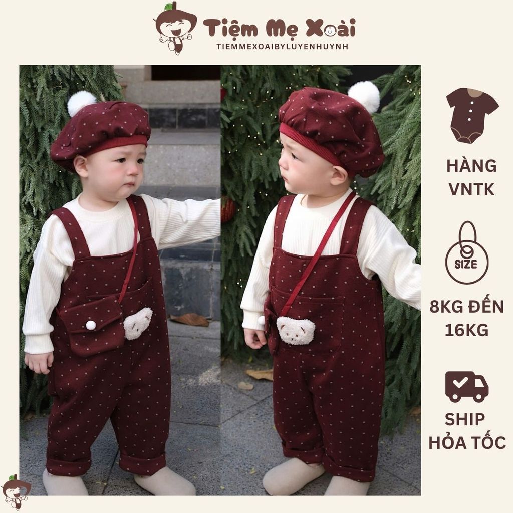 Set yêm chấm bi gấu tặng túi mũ siu siu xinh cho bé trai | Shopee Việt Nam