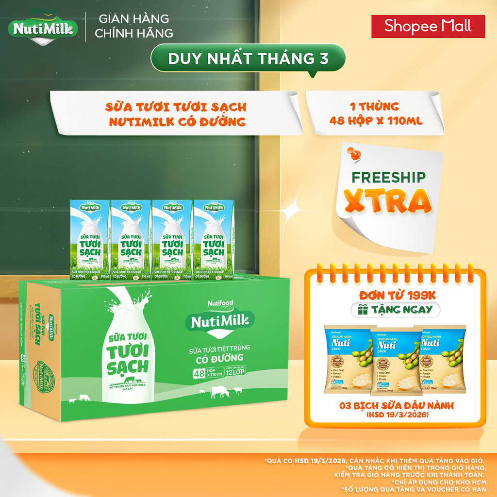 Thùng 48 Hộp Sữa Tươi Tươi Sạch NutiMilk Có Đường 110ml | Shopee Việt Nam