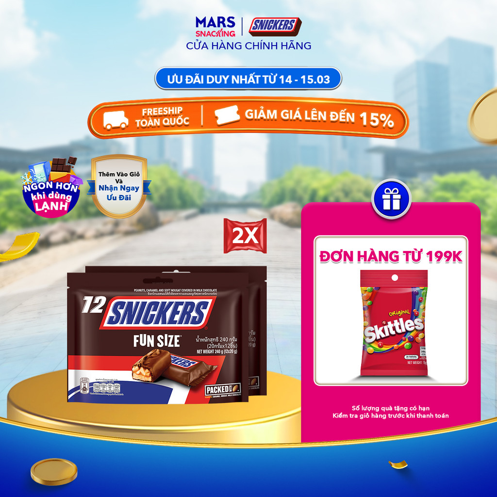 Combo 2 túi Kẹo Socola Snickers Funsize 240g (12 thanh x 2) | Shopee ...