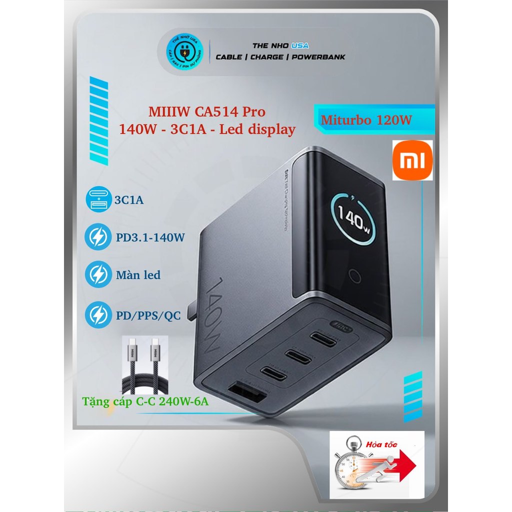 Củ sạc nhanh MIIIW 140W CA514 Pro 3C1A ICA1404 PD3.1 PPS QC UFCS ...