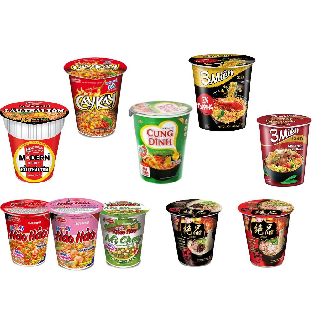 Mì Ly Các Loại Modern lẩu Thái tôm, Mì Caykay,Omachi, Cung Đình,Zeppin ...