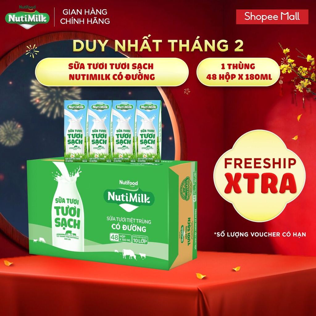 Thùng 48 Hộp Sữa Tươi Tươi Sạch NutiMilk Có Đường 180ml | Shopee Việt Nam