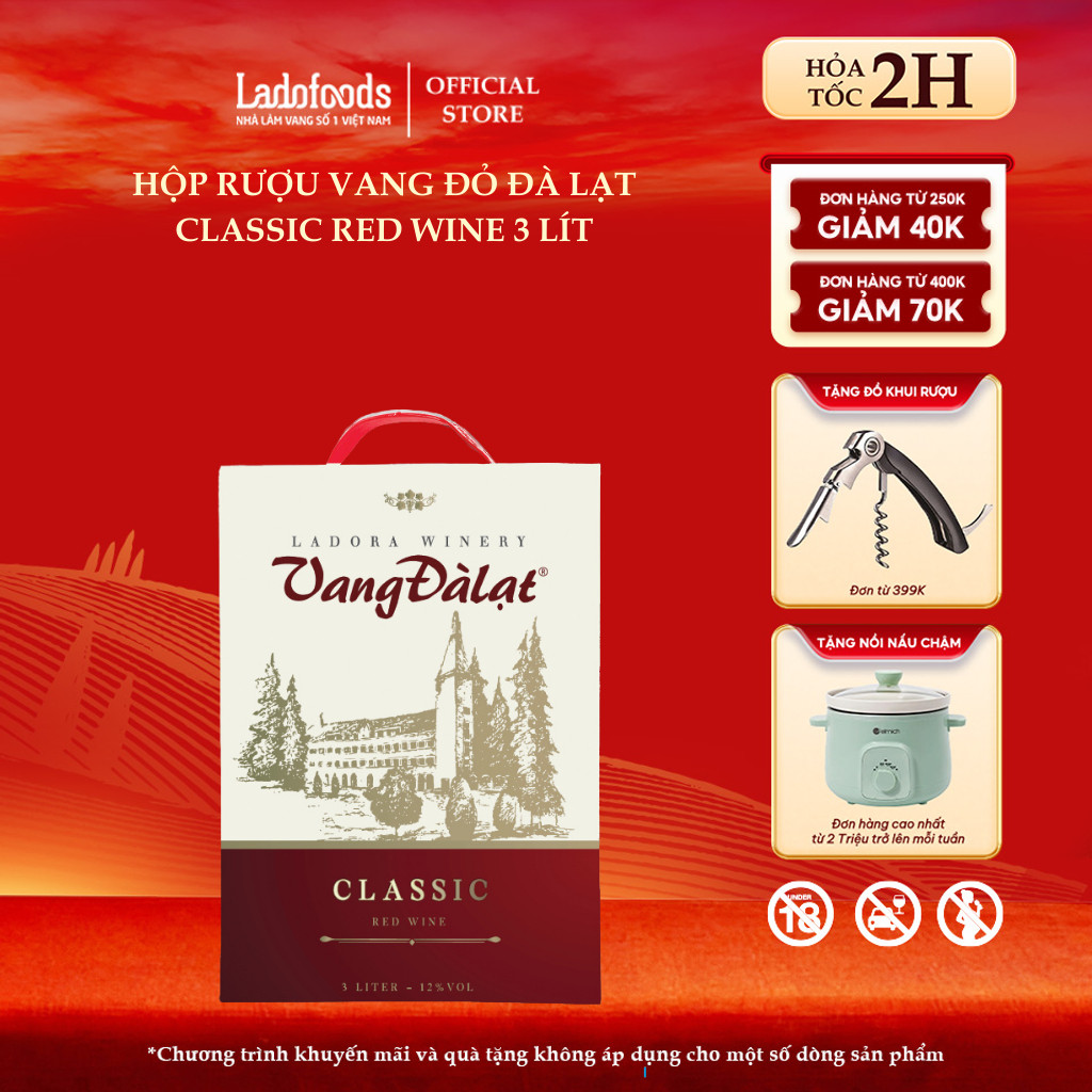 Hộp Rượu Vang Đỏ Đà Lạt Classic Red Wine 3Lít | Shopee Việt Nam