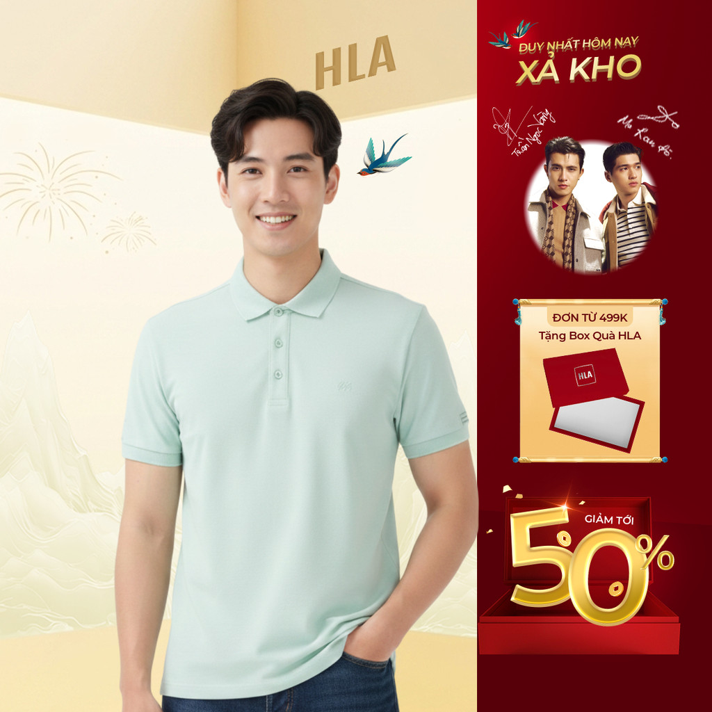Áo POLO Nam Ngắn Tay HLA basic logo viền cổ thể thao thoáng khí và ...