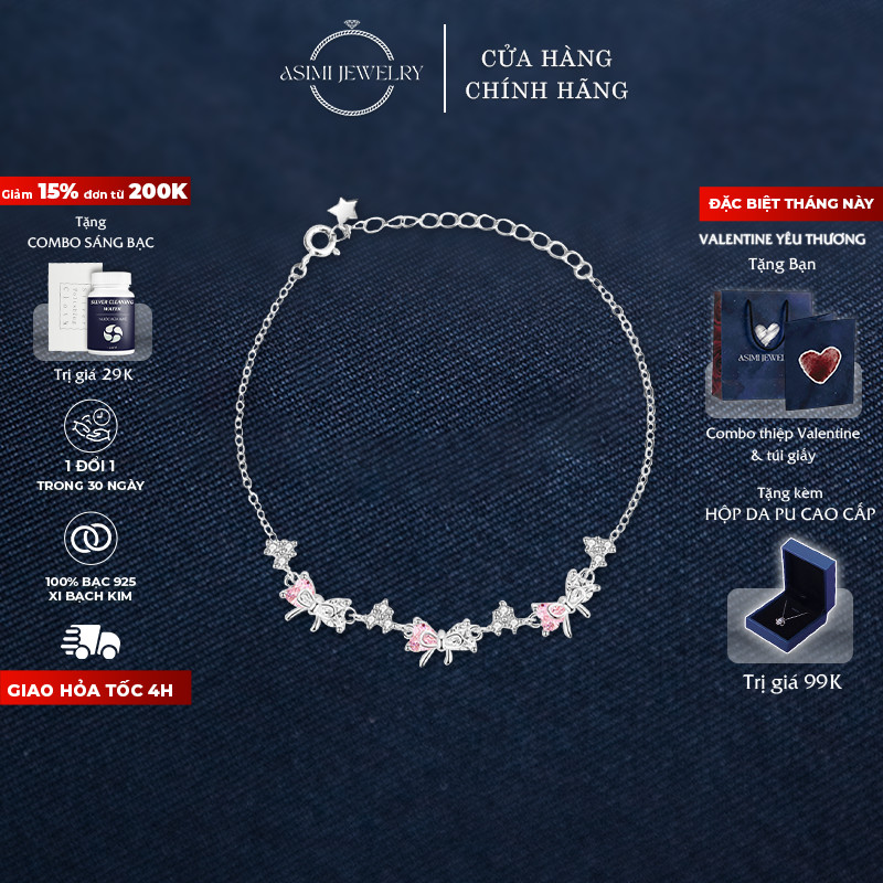 [Chỉ giao HCM] Lắc tay bạc Ý S925 Nơ Công Chúa Asimi, lắc tay bạc nữ ...