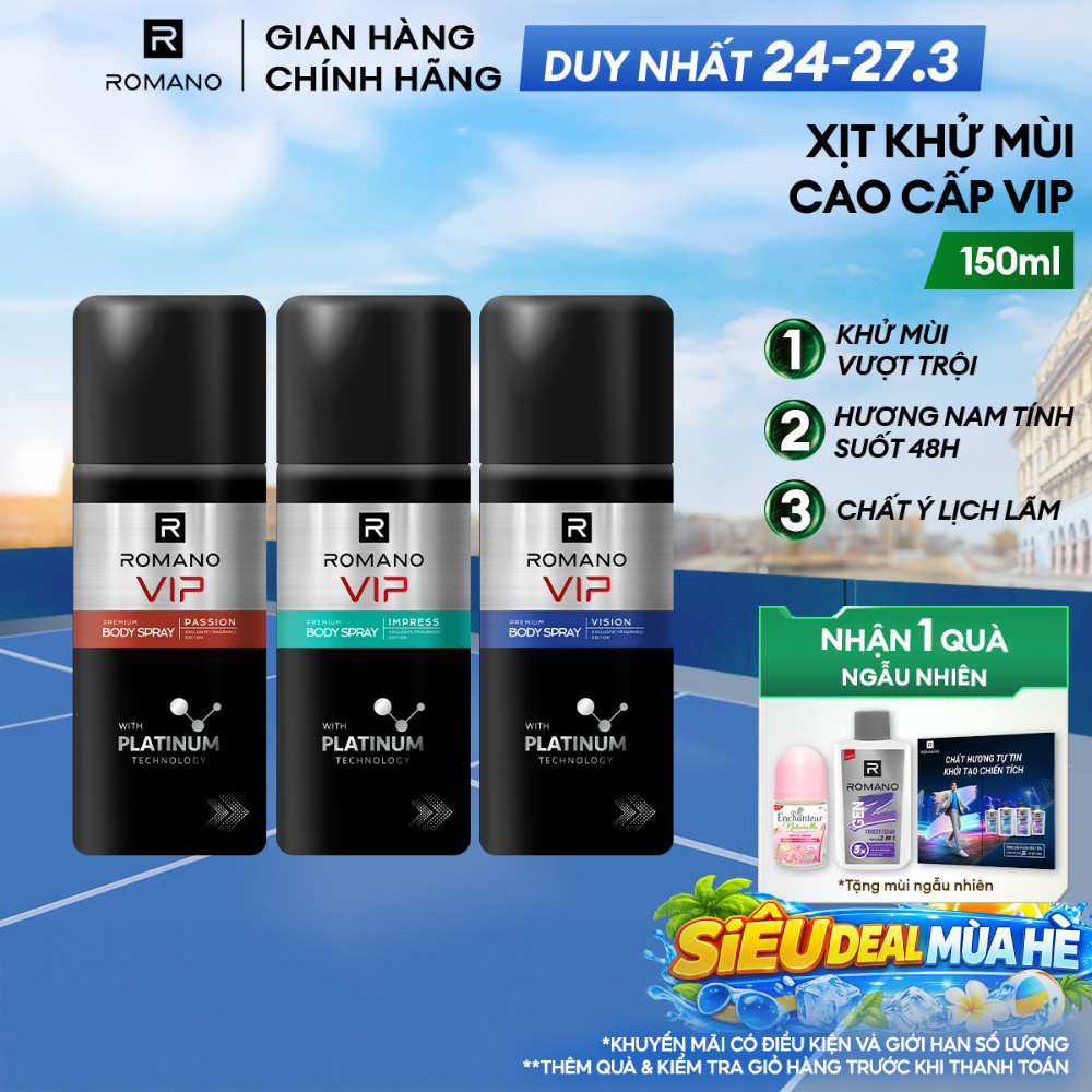 Xịt khử mùi cho nam cao cấp Romano VIP Passion / Vision / Impress 150ml ...