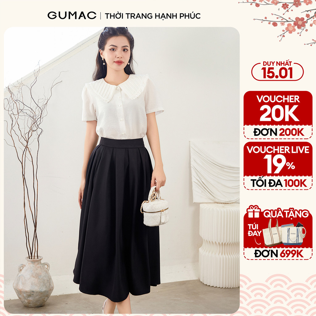 Chân váy nữ xếp ly form A GUMAC dáng dài chất liệu cotton lạnh thoáng ...