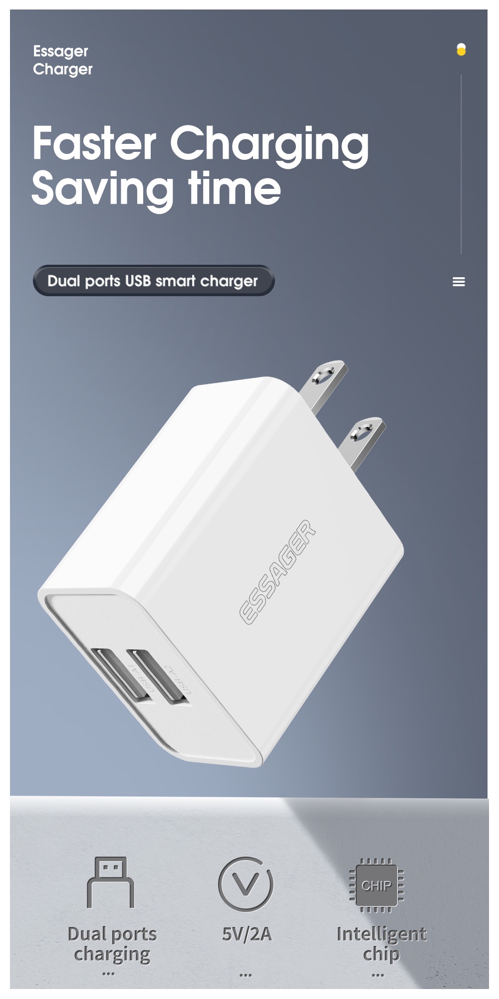 Cốc sạc nhanh ESSAGER hai cổng USB 5V / 2A 10W 100V-240V cho điện thoại android | Shopee Việt Nam