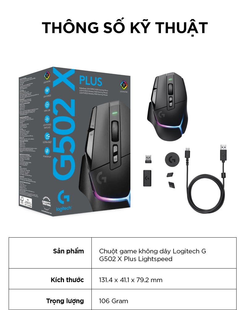 Chuột gaming không dây Logitech G G502 X PLUS LIGHTSPEED LIGHTFORCE ...