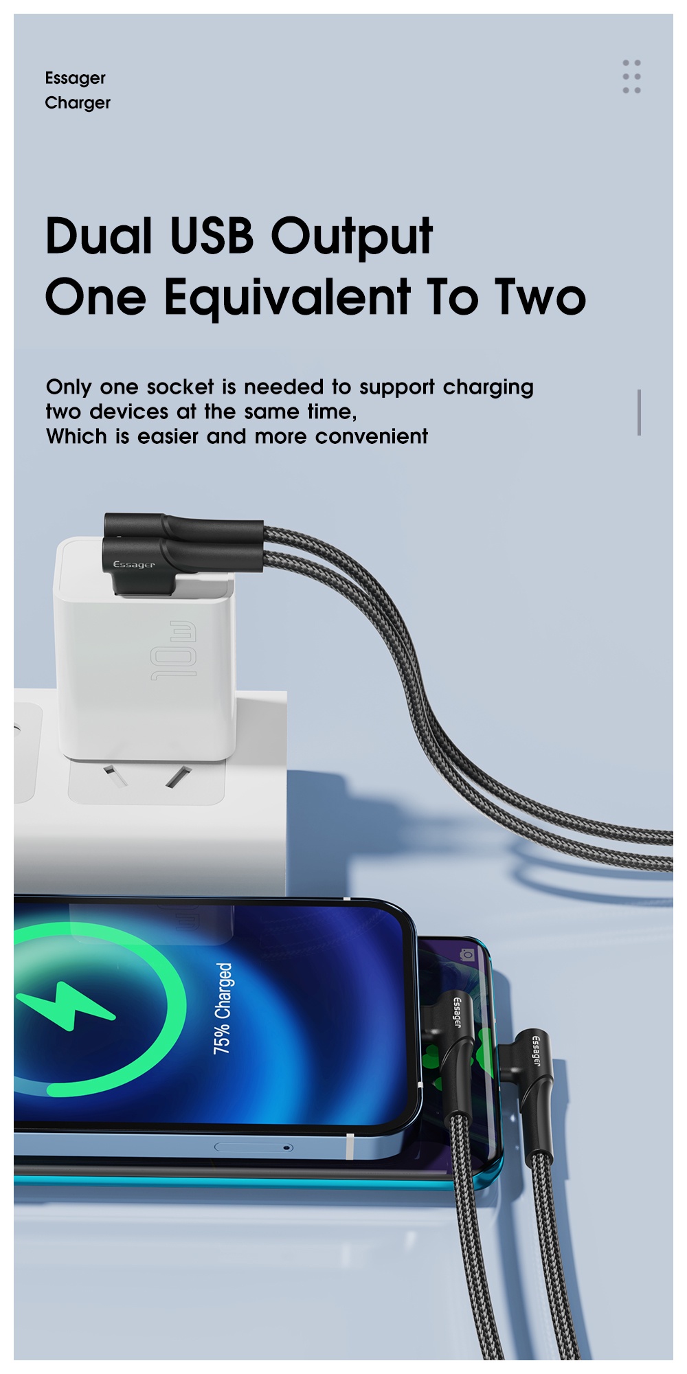 Cốc sạc nhanh ESSAGER hai cổng USB 5V / 2A 10W 100V-240V cho điện thoại android | Shopee Việt Nam