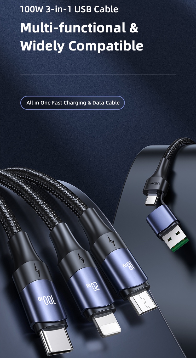 Dây Cáp Sạc Nhanh USAMS U71 5 Trong 1 100W USB Type C IP Dành Cho 1phone15 IPd Android IP8-14 ...