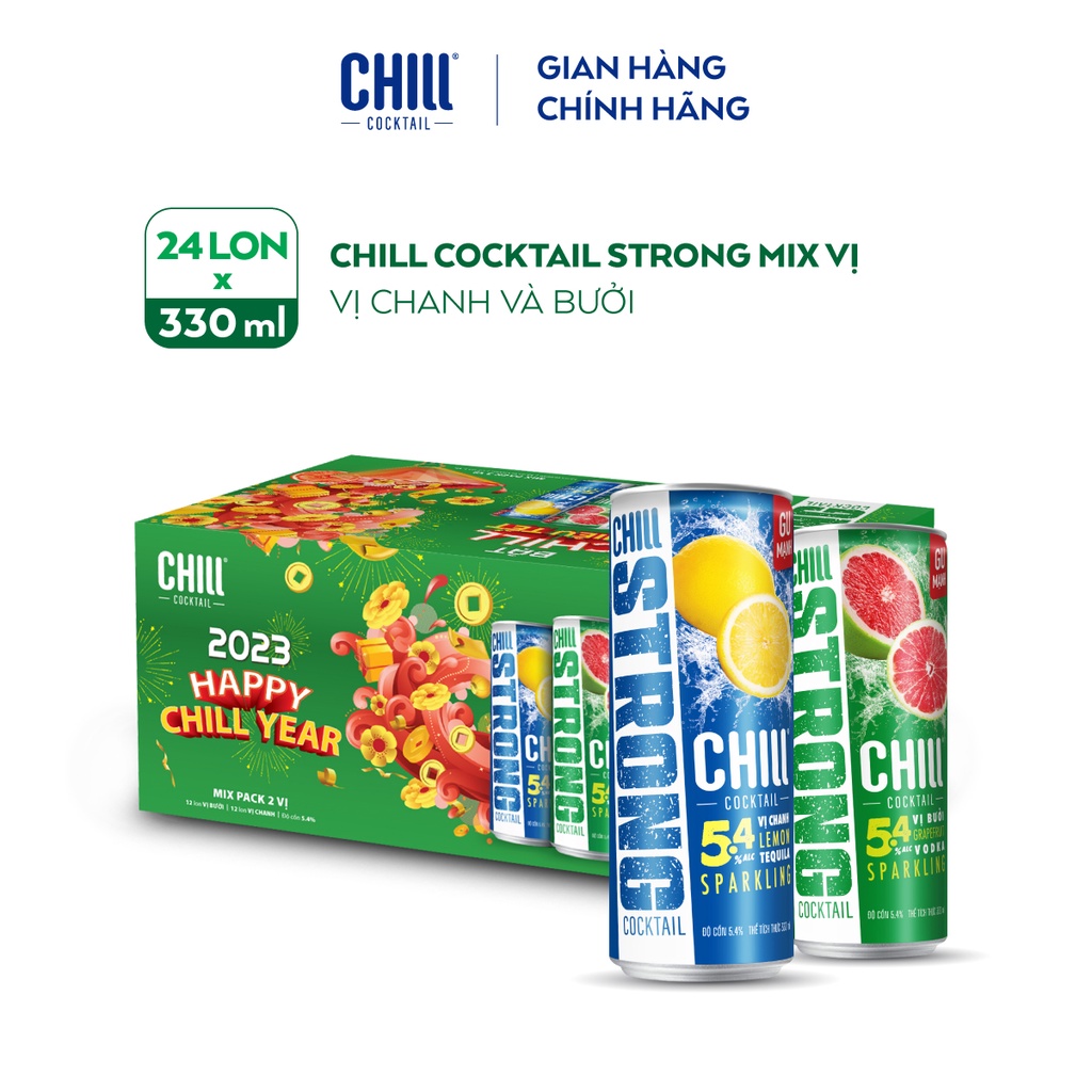 Thùng 24 lon Chill Cocktail Strong mix vị Chanh Tequila & Bưởi Vodka ...