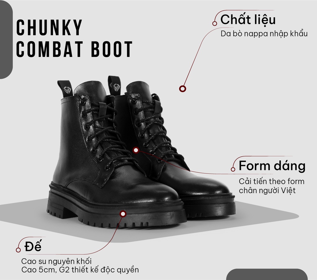 Giày da nam G2 Combat Boot kiểu boot cao cổ nam chiến binh độn đế tăng ...