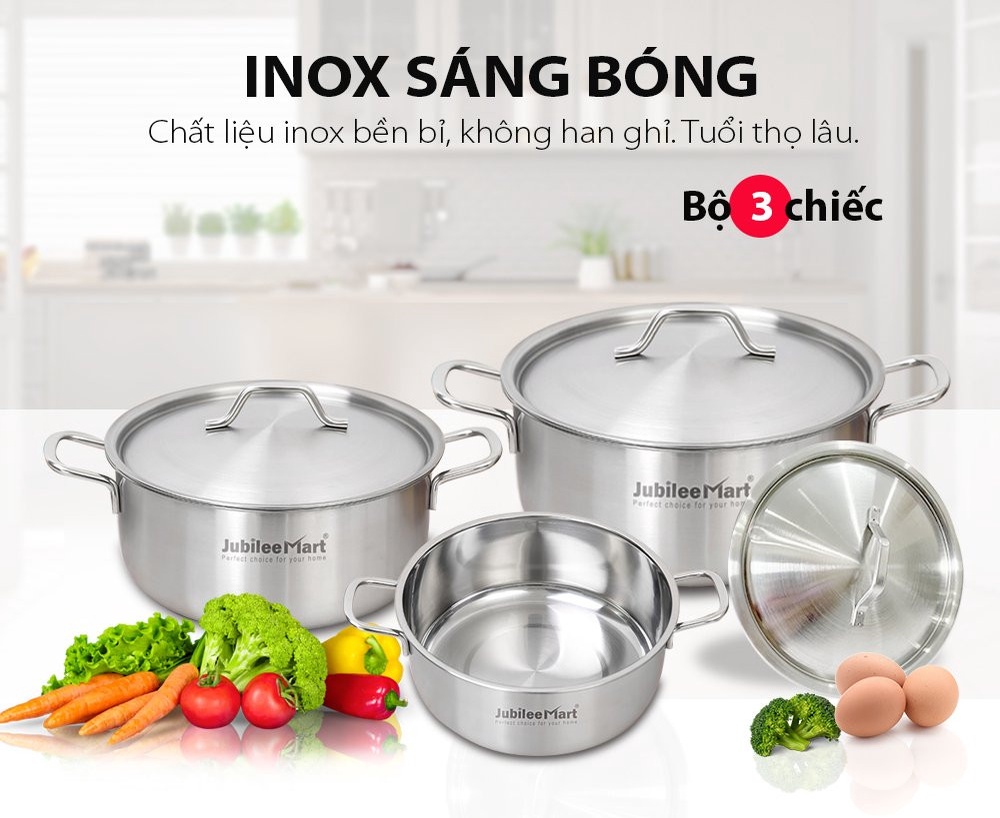 Bộ nồi xoong inox dùng được cho tât cả các bếp từ G01 nấu cháo, thức ăn ...